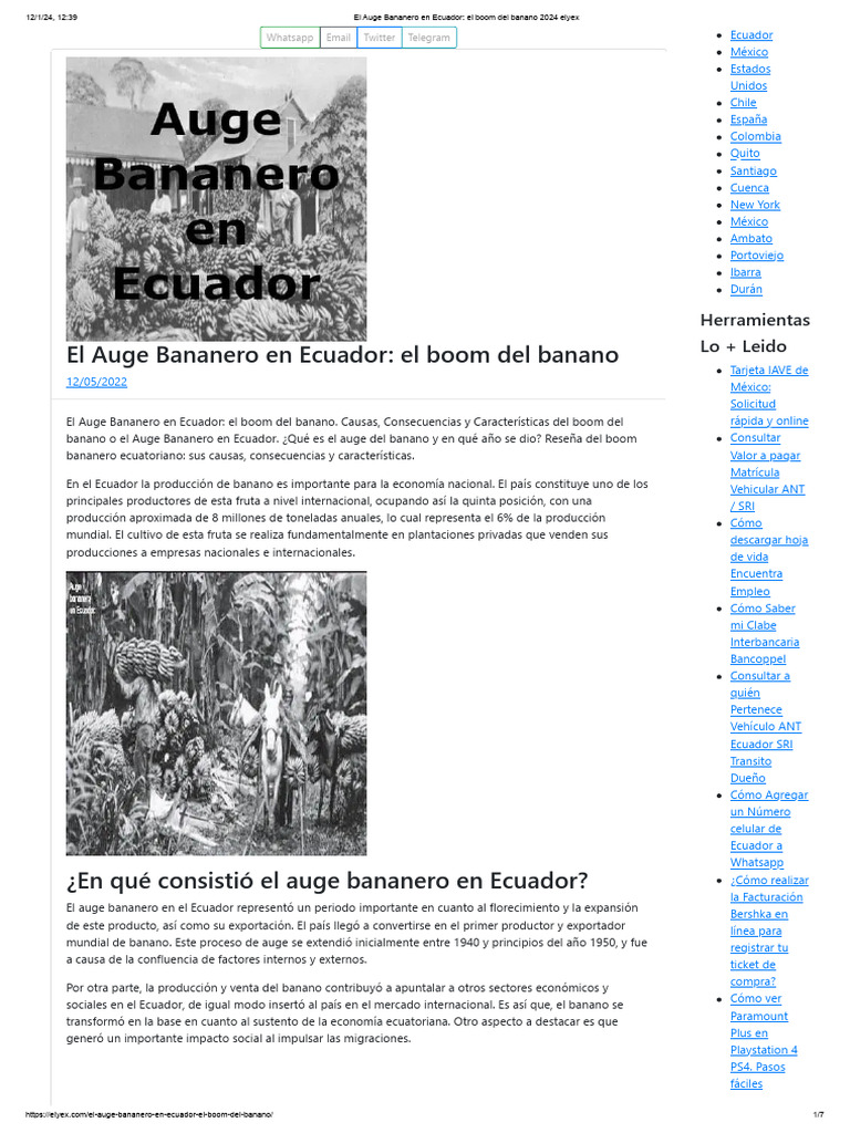 El Auge Bananero en Ecuador - El Boom Del Banano 2024 Elyex | PDF