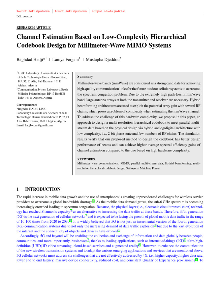 Channel Estimation Based Low-Complexity Hierarchical | PDF | Mimo | 4 G