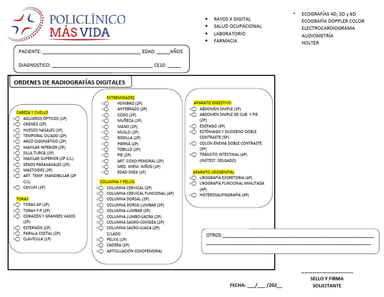 orden de rayos x | PDF | Tórax | Anatomía