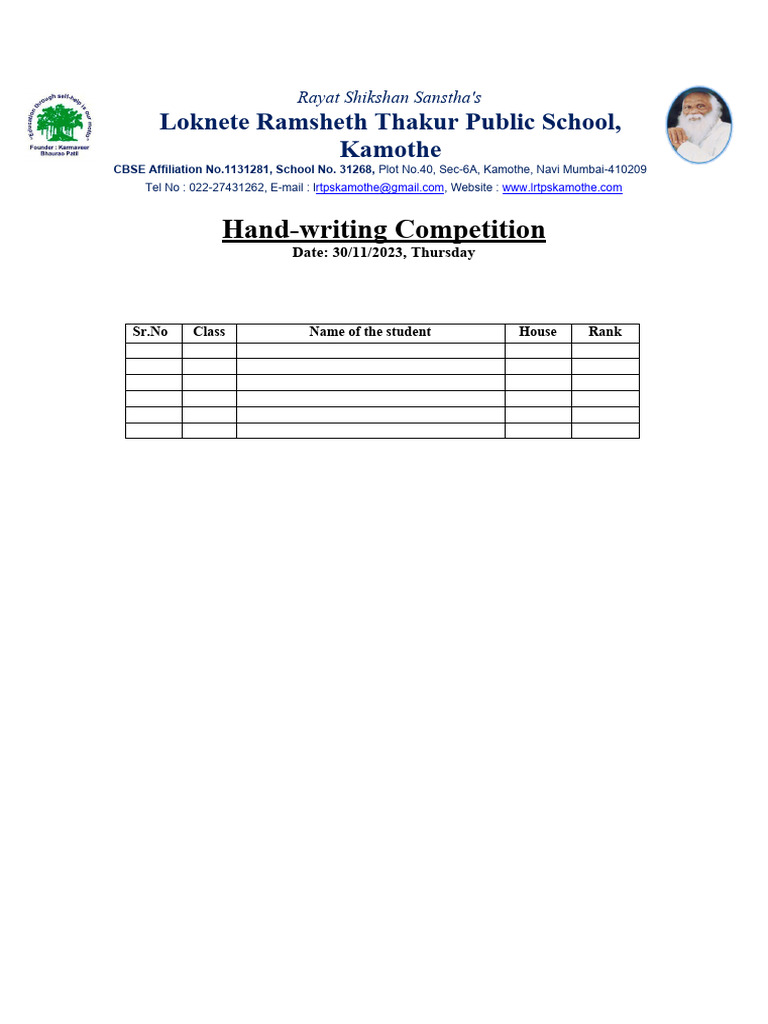 Student Handwriting Competition | PDF