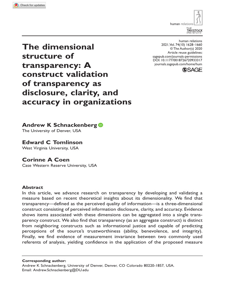 Schnackenberg Et Al 2020 The Dimensional Structure of Transparency A ...