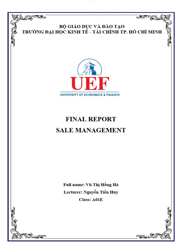 Final report - Sales Management -Vũ Thị Hồng Hà - 205012273 - Ca 2 | PDF | Recruitment | Employment