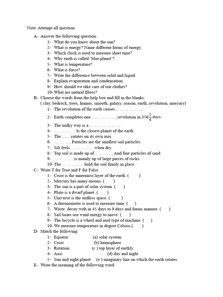 Class 4th Science Annual Exam | PDF