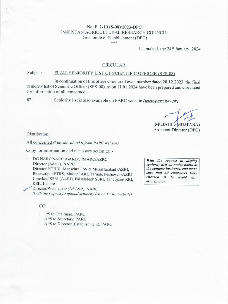 FINAL Seniority List SO(SPS-08) Jan-2024 (1) | PDF