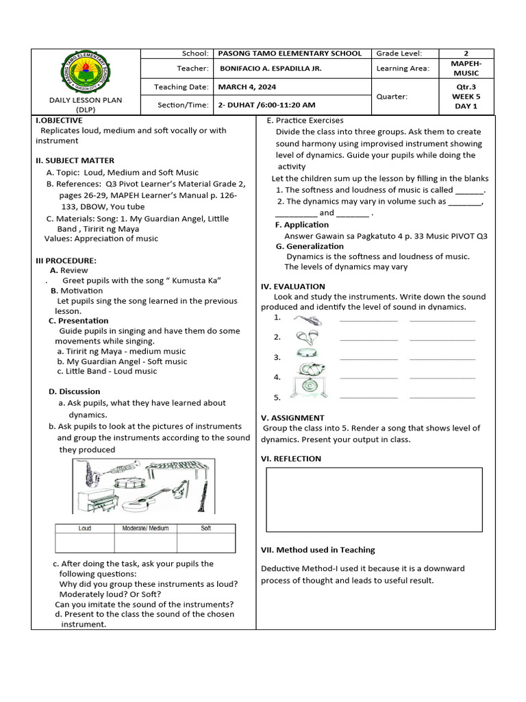 Mapeh Q3 DLP Week 5 | PDF | Lesson Plan | Cognitive Science