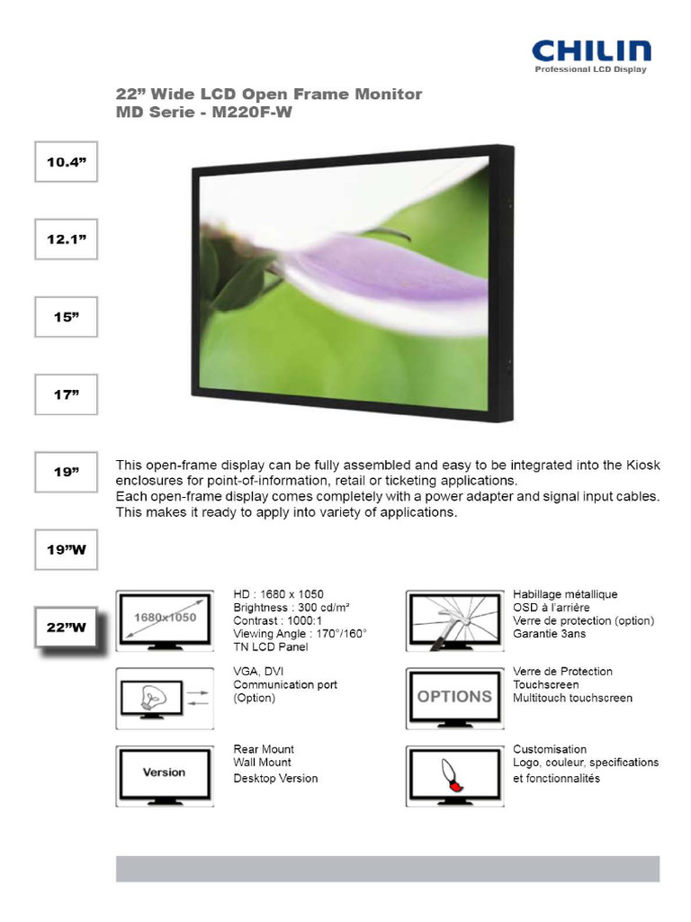22" Open Frame LCD Monitor Specs | PDF