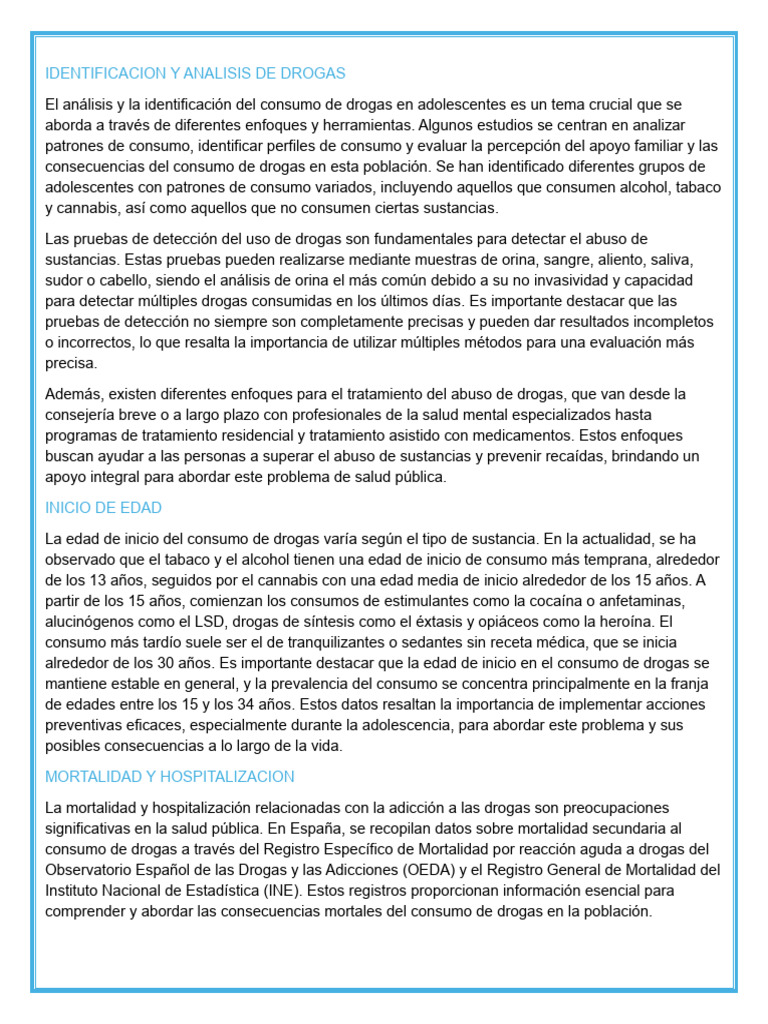 Analisis de Drogas | PDF | La dependencia de sustancias | Trastorno depresivo mayor