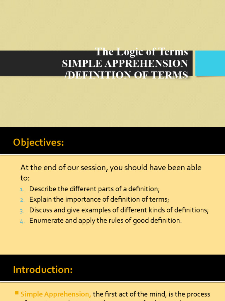 Lesson 3 The Logic Of Terms Simple Apprehension Definition Of