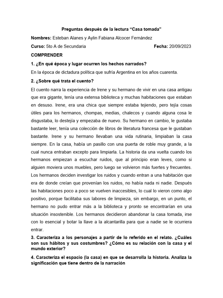 Preguntas Después de La Lectura | PDF | Cuentos | Novelas