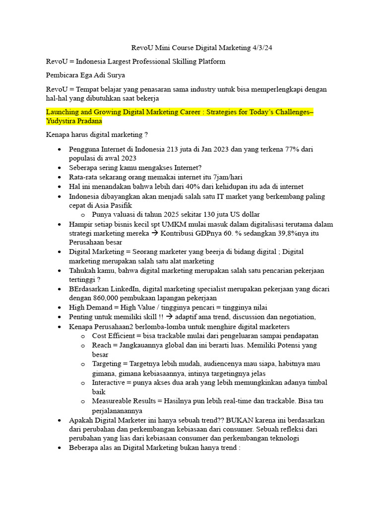 RevoU Mini Course Digital Marketing 4 | PDF