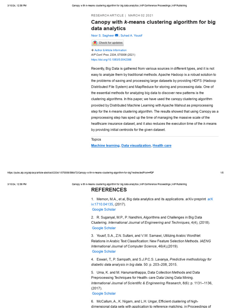 Canopy With K-Means Clustering Algorithm For Big Data Analytics - AIP Conference Proceedings ...