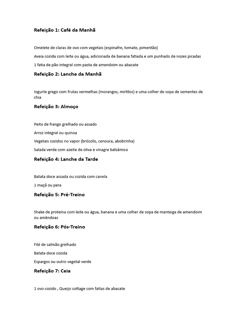 Cardápio Semanal para Dieta Saudável | PDF