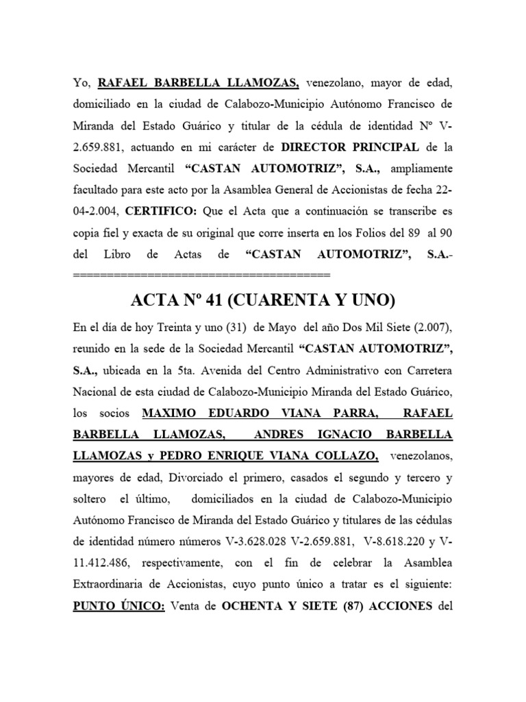 Acta de Venta de Acciones | PDF | Política | Ciencias sociales