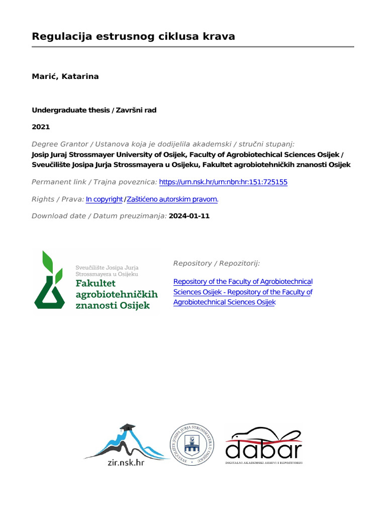 Regulacija Estrusnog Ciklusa Krava | PDF