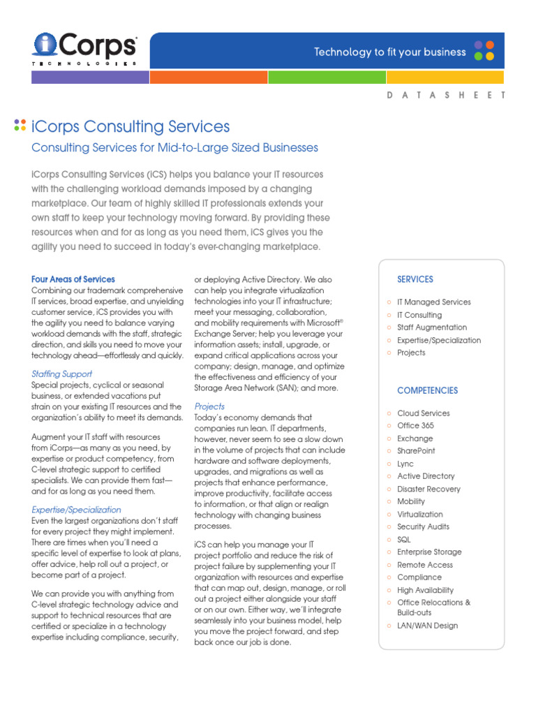 Icorps - Consulting - Services - DS - v1 - 2 - July - IT Consulting Datasheet | PDF | Active ...