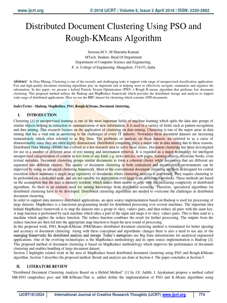 IJCRT1812524 | Download Free PDF | Cluster Analysis | Map Reduce