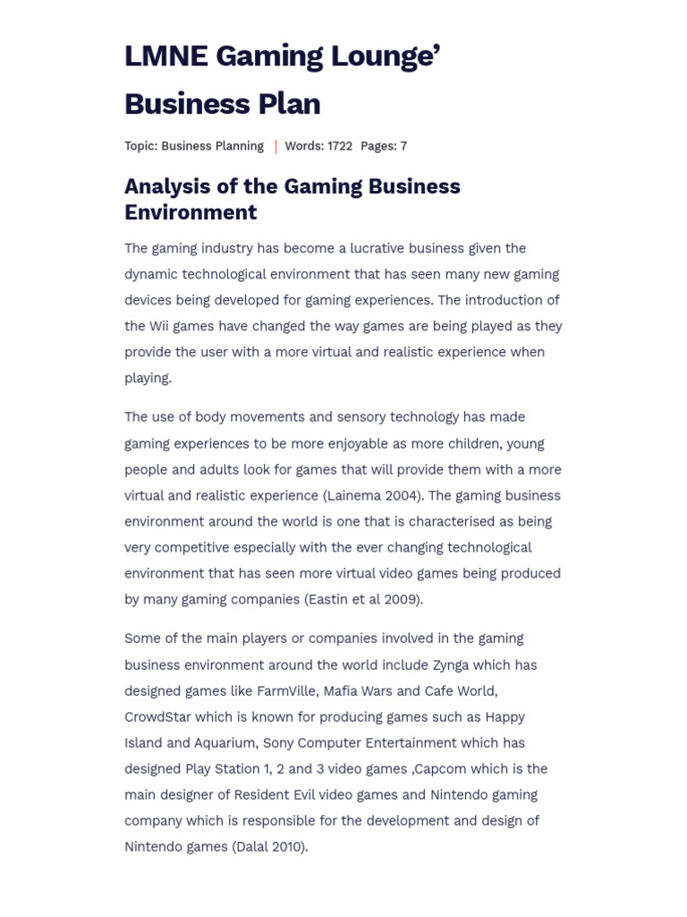 Gaming Lounge Business Plan Overview | PDF | Business Plan | Video Games