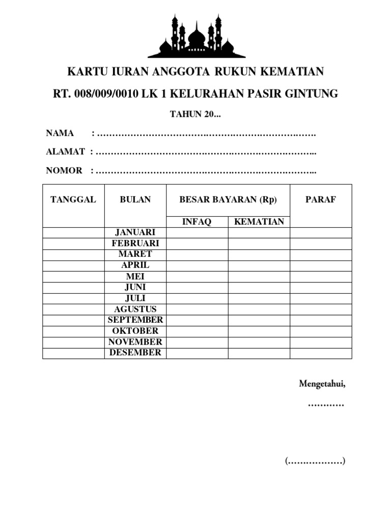 Kartu Iuran Anggota Rukun Kematian | PDF