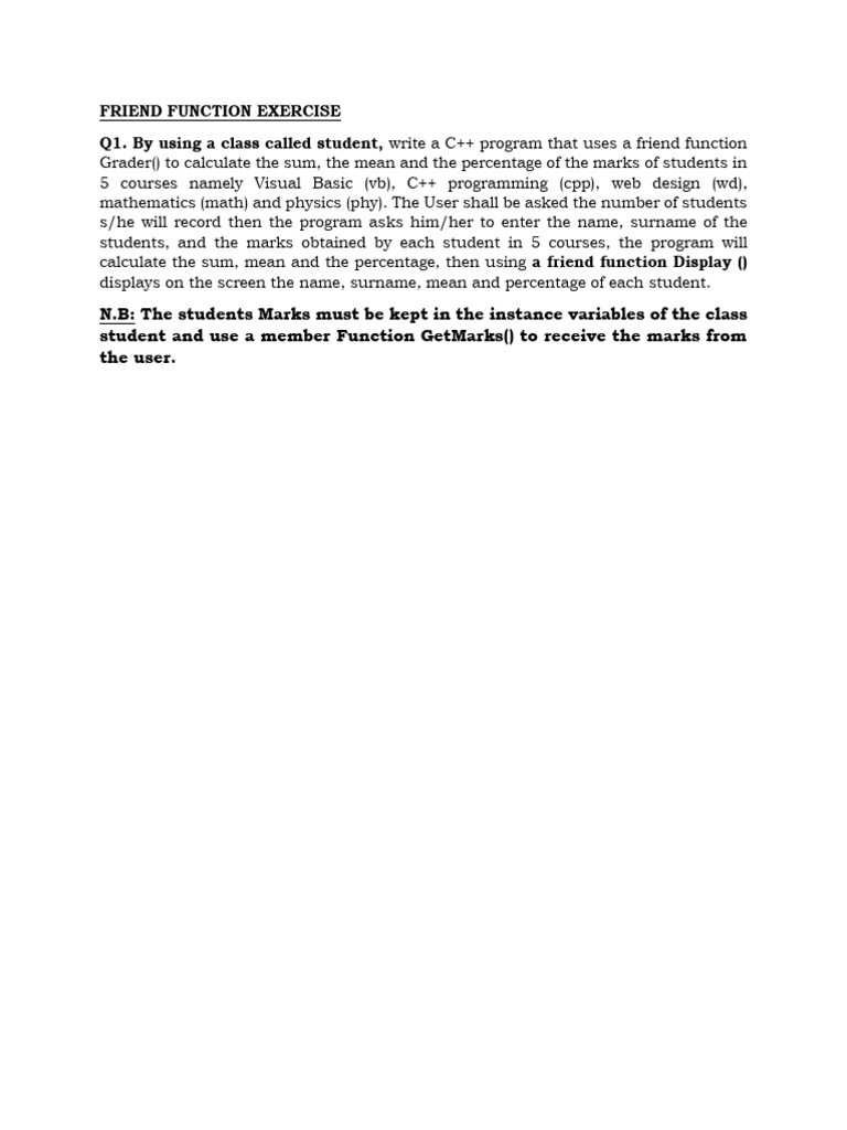 Friend Function Exercise | PDF