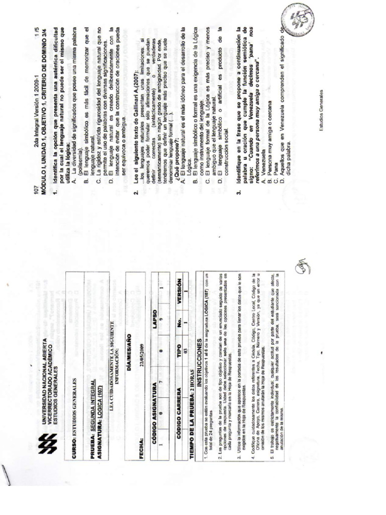 107 Logica 2da Intg 2009-1 Con Resp. | PDF