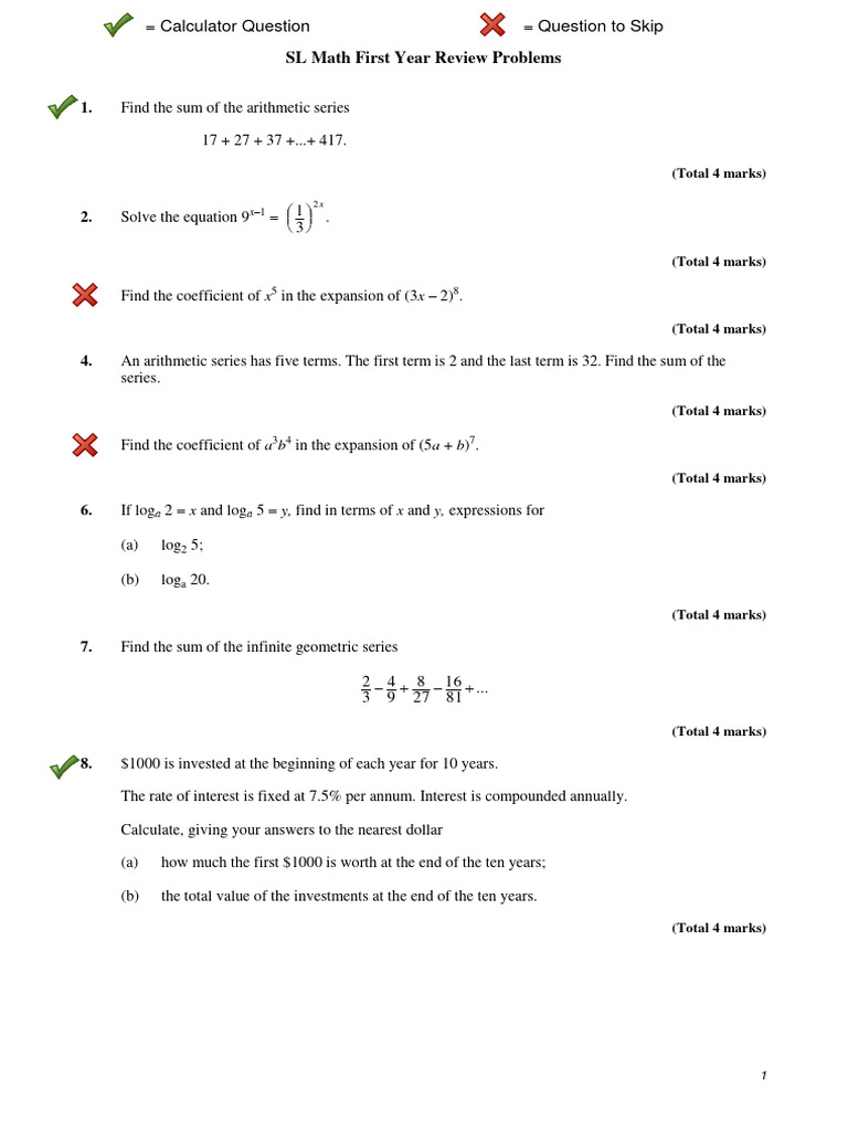 SL First Year Review Problems | PDF | Trigonometric Functions | Triangle