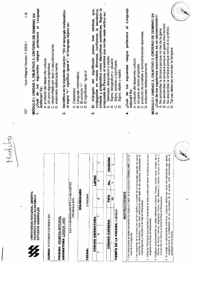 107 Logica 1era Intg 2009-1 Con Resp. | PDF