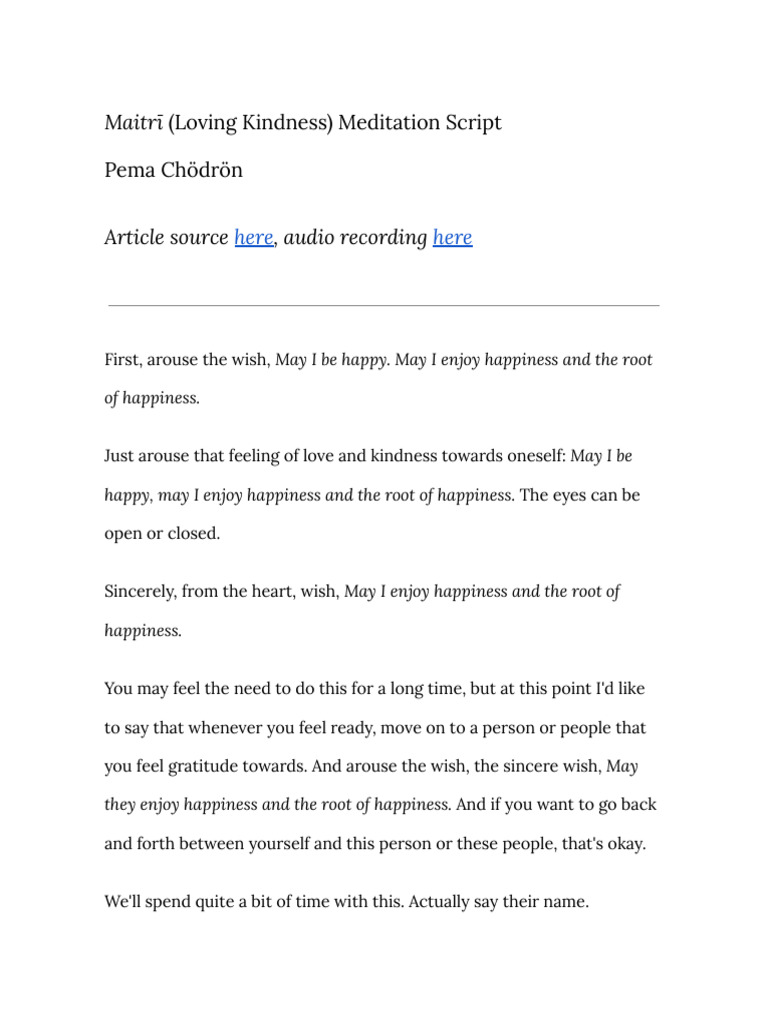 Loving-Kindness-Meditation-Script-Pema-Chodron Maitri | PDF | Personal ...
