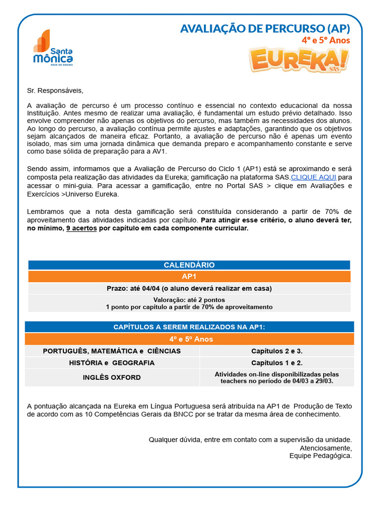AP1 - 4º e 5º Anos _Comunicado | PDF