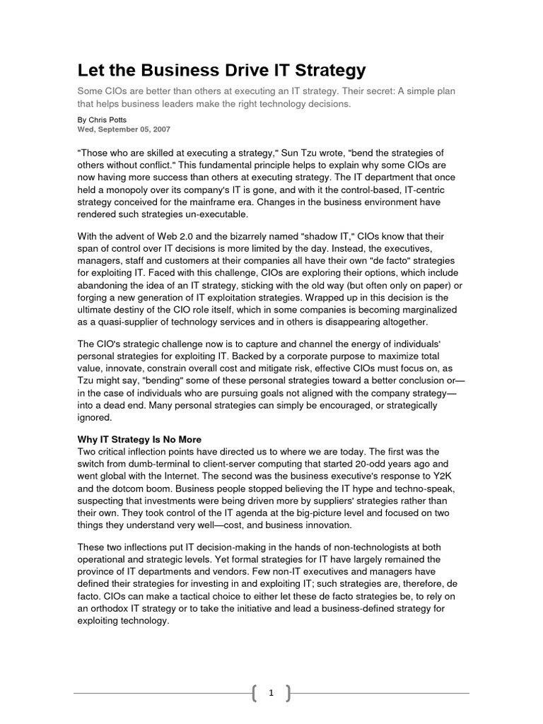 L01-Let the Business Drive IT Strategy | PDF | Chief Information ...