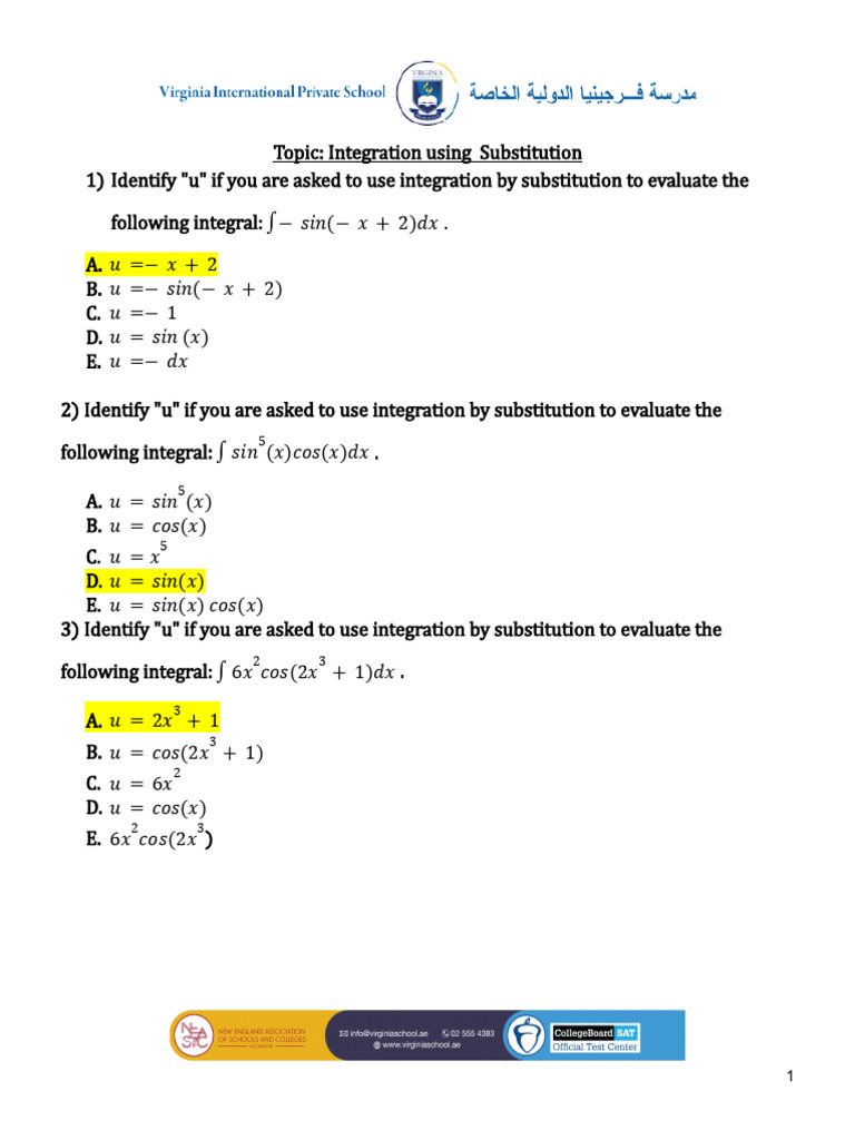 Calculus: U-Substitution Practice | PDF | Logical Consequence ...