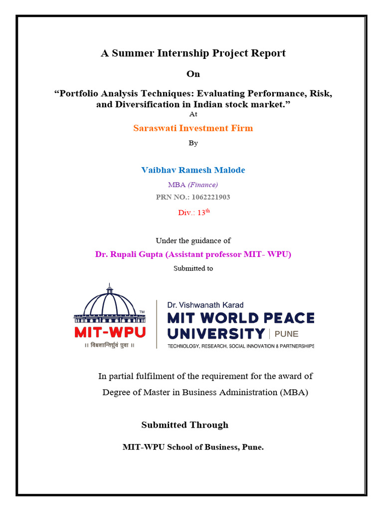 Summer Internship Final Project Report 1062221903 Vaibhav Ramesh Malode1 | PDF | Stocks ...