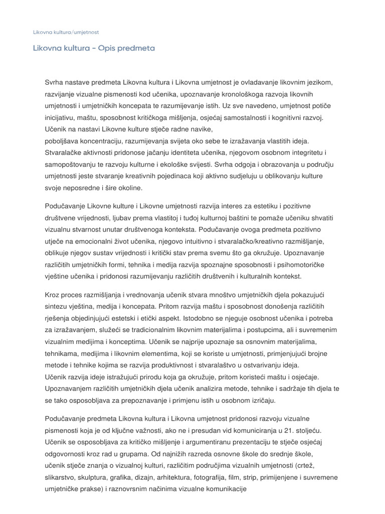 Likovna Kultura Umjetnost | PDF