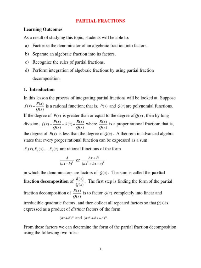 Lesson 4 - Integrating Partial Fractions | PDF | Factorization | Mathematical Concepts