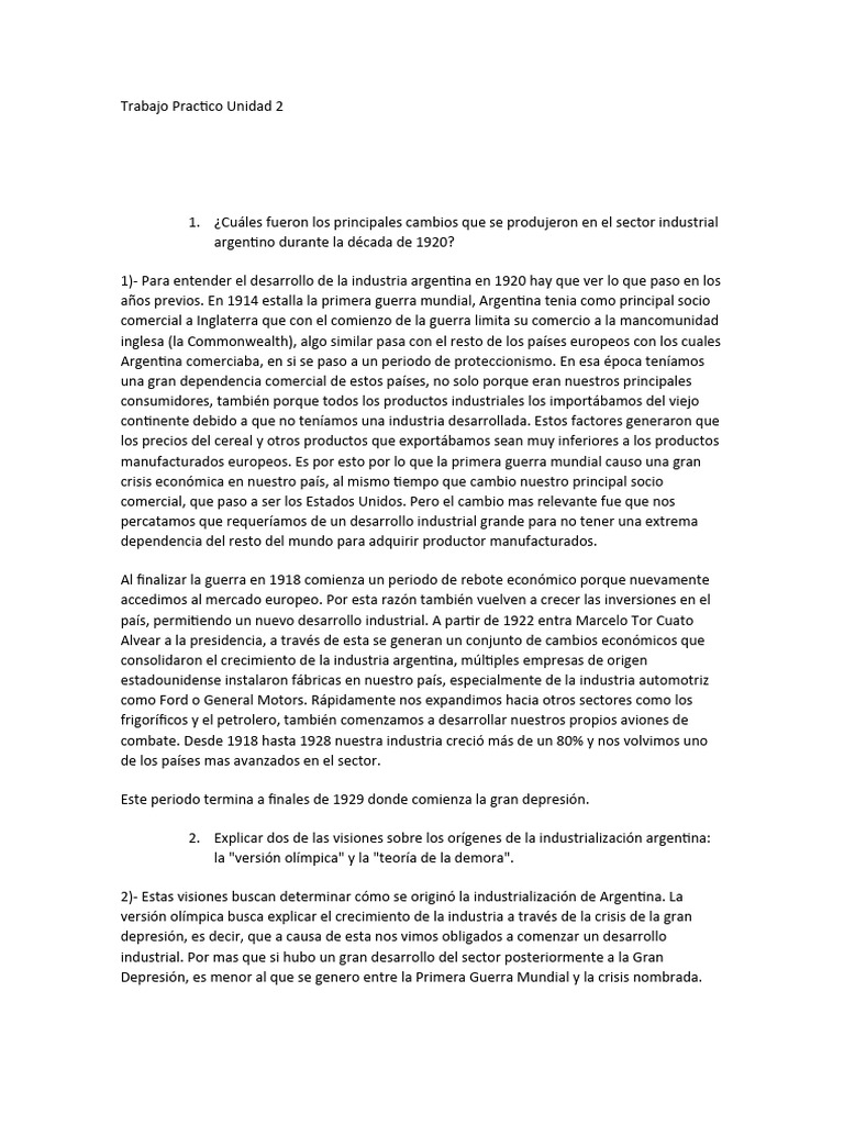 HESG Argentina Unidad 2 TP | PDF | Economias