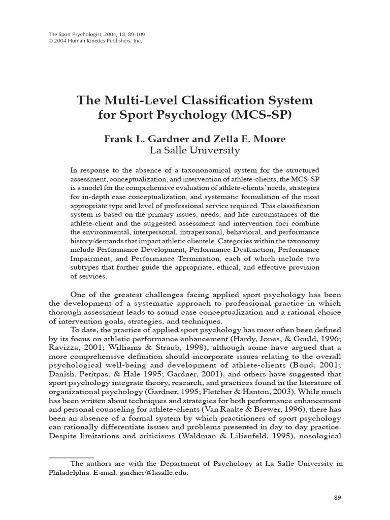 Gardner + Moore 2004 - The Multi-Level Classification System For Sport ...