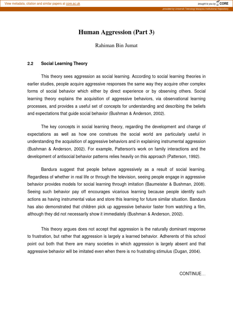 Human Aggression (Part 3) : Rahiman Bin Jumat | PDF