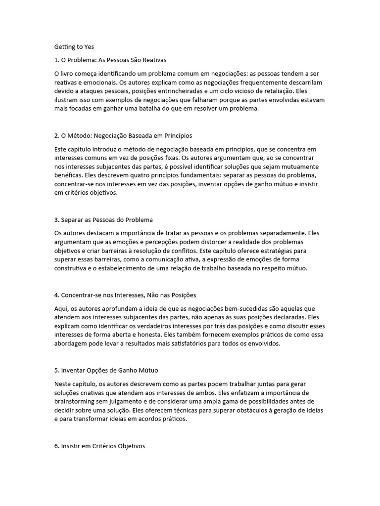 Getting To Yes - Resumo | PDF