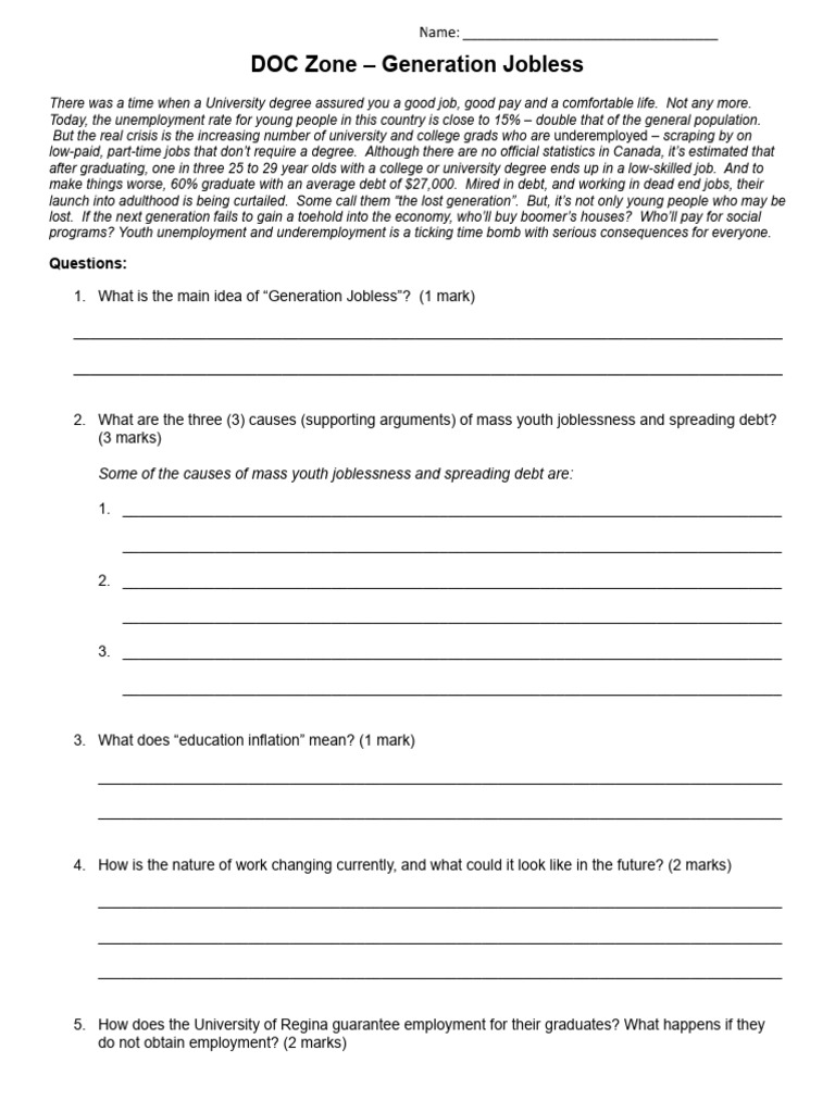 Zone Questions (Generation Jobless) | PDF | Unemployment | Underemployment