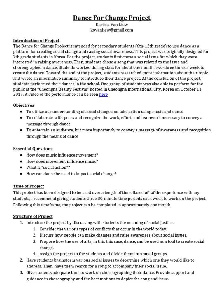 Dance For Change Social Awareness Project Pdf Dances Choreography