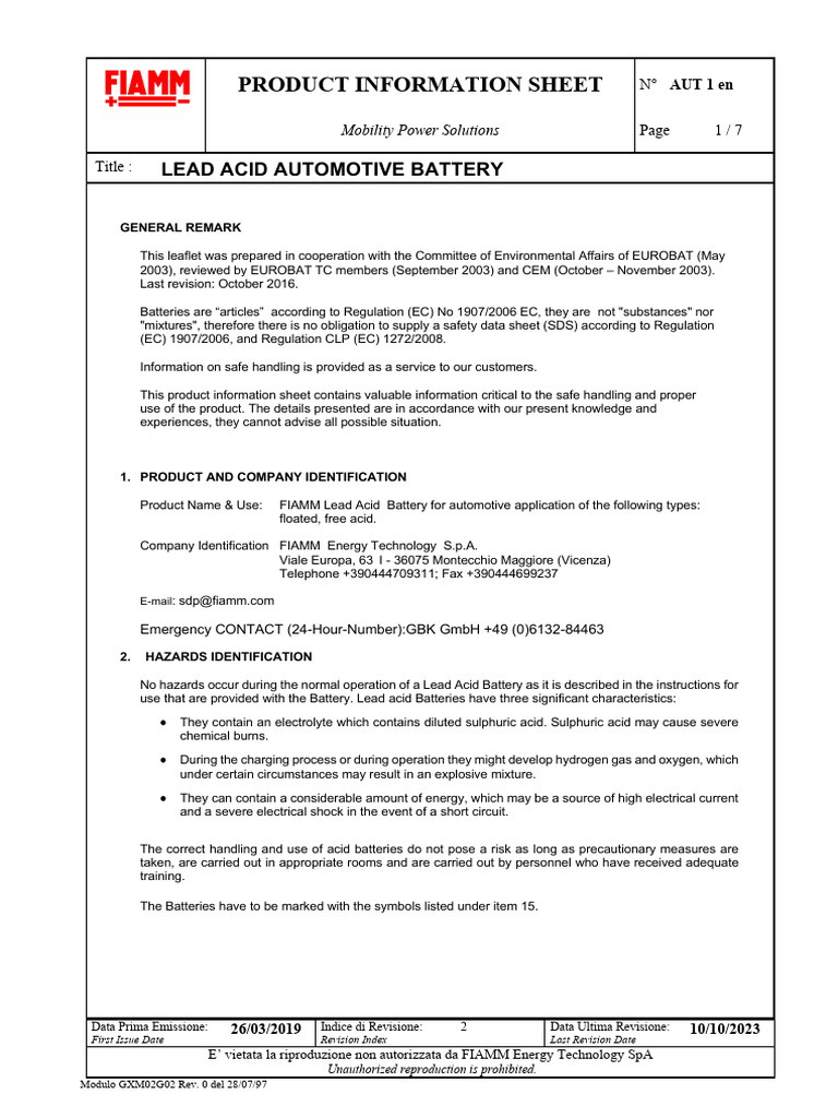 Product Information Sheet Lead Acid Automotive Battery | PDF | Lead ...