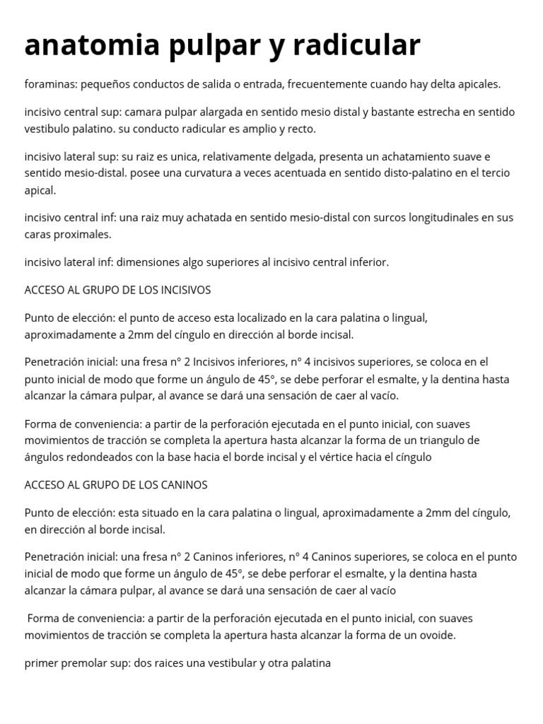 Anatomia Pulpar y Radicular de Los Dientes | PDF | Odontología ...