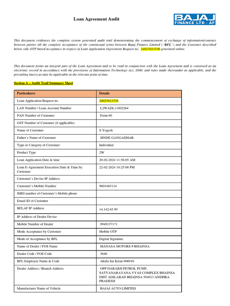 Loan Agreement Audit Trail Summary | PDF | Computing