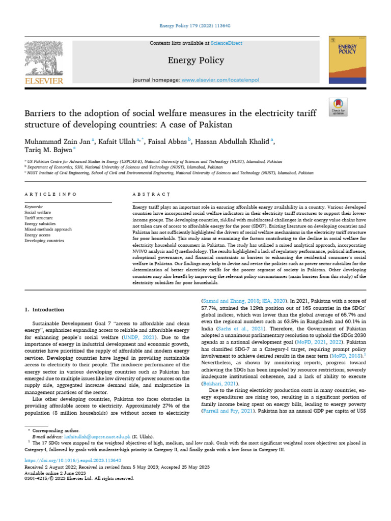 Barriers To The Adoption of Social Welfare Measures in The Electricity ...
