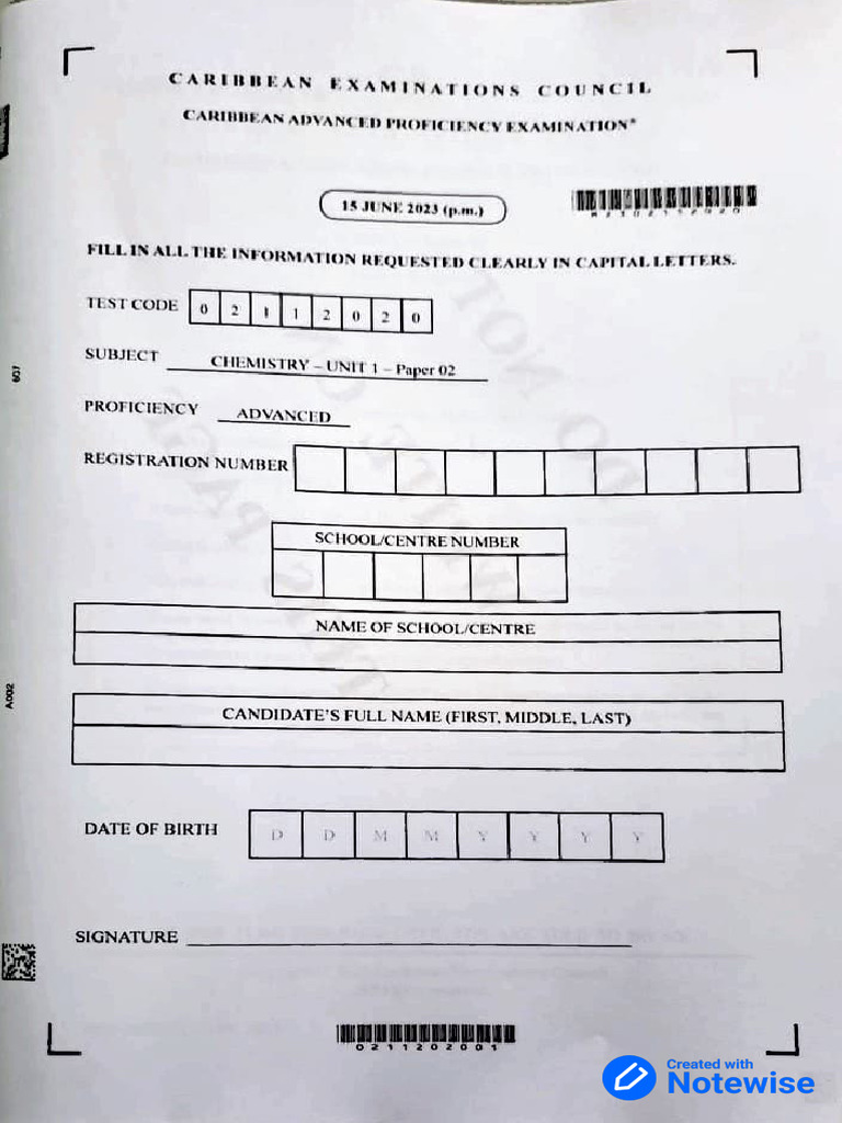 CAPE Chemistry 2023 U1 P2 Sol | PDF