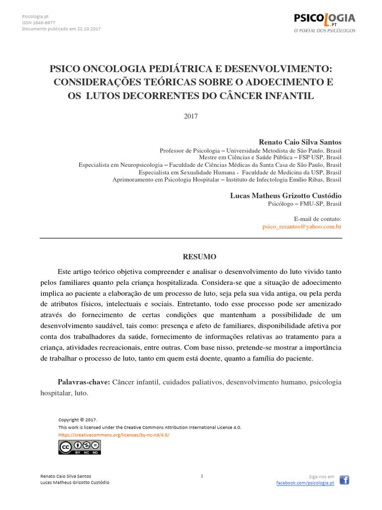 Psico Oncologia Pediátrica e Desenvolvimento | PDF | Câncer | Morte