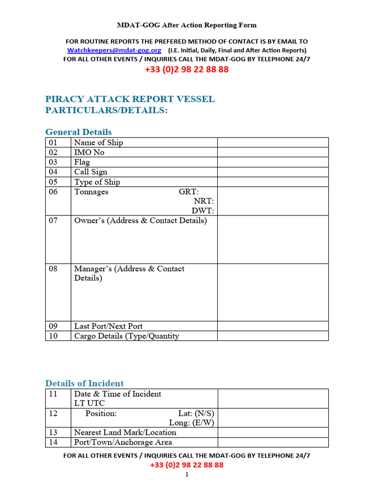 MDAT-GOG After Action Reporting Form | PDF | Ships | Piracy