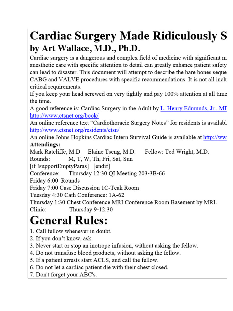 Cardiac Surgery Essentials Guide | PDF | Medicine | Cardiology