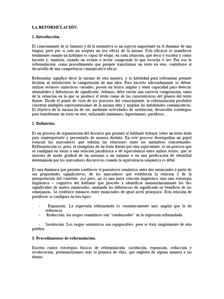 REFORMULACIÓN | PDF | Palabra | Oración (Lingüística)