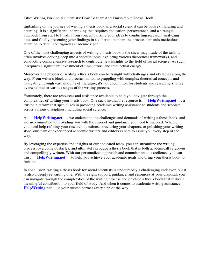 Writing For Social Scientists How To Start and Finish Your Thesis Book ...