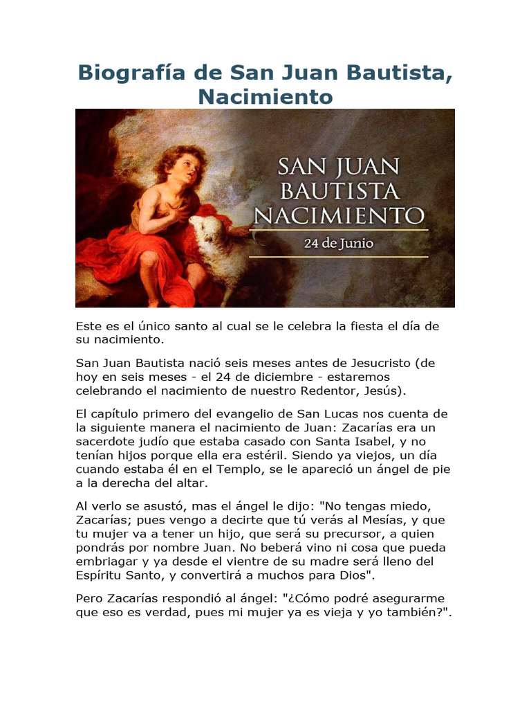 Biografía-de-San-Juan-Bautista | PDF | Juan el Bautista | María, madre de Jesús